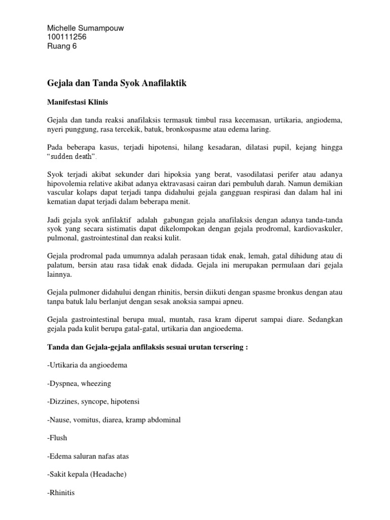 Gejala Dan Tanda Syok Anafilaktik | PDF