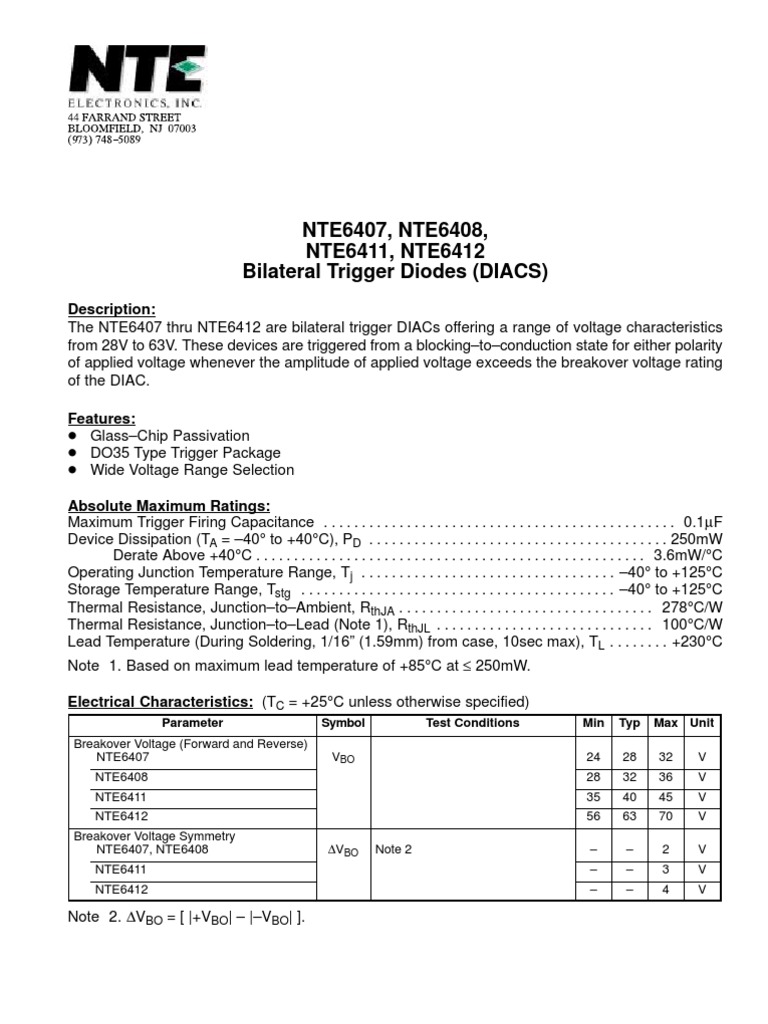 Nte 6407 | PDF | Voltage | Temperature