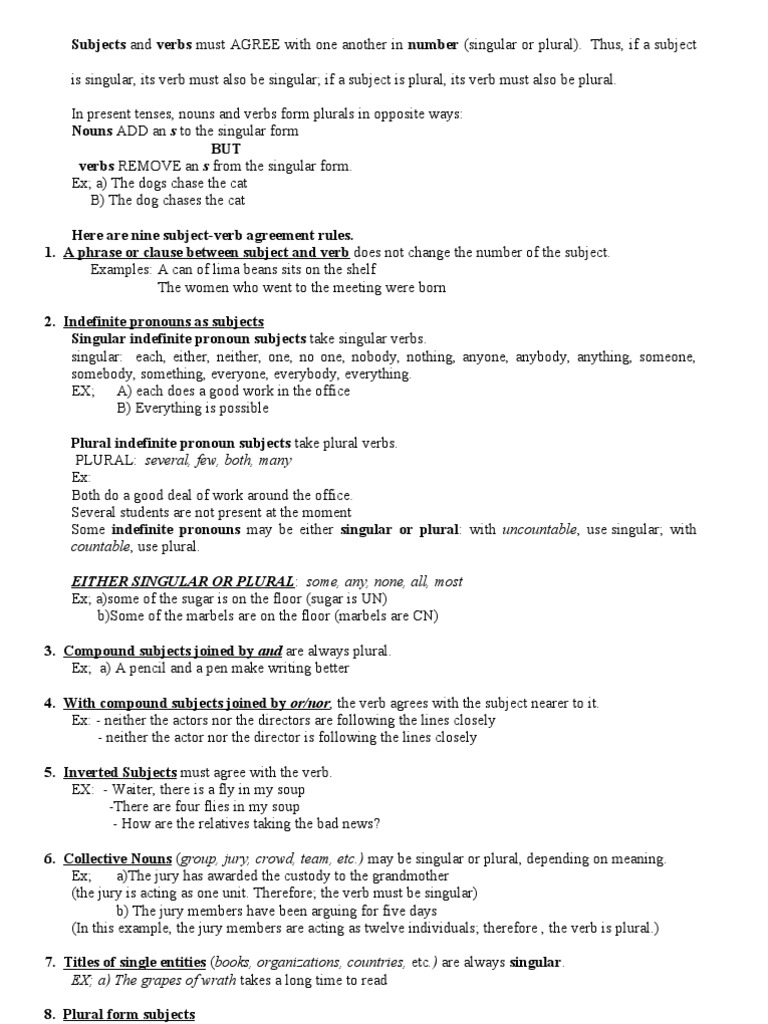 Subject-Verb Agreement Rules Explained | PDF | Grammatical Number | Plural