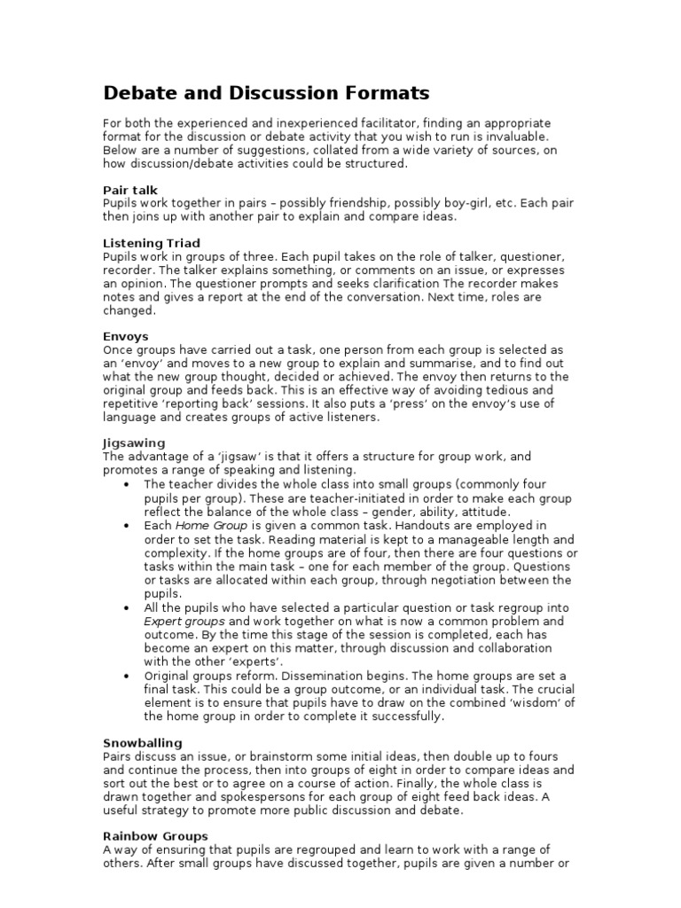 Debate and Discussion Formats Explained | PDF