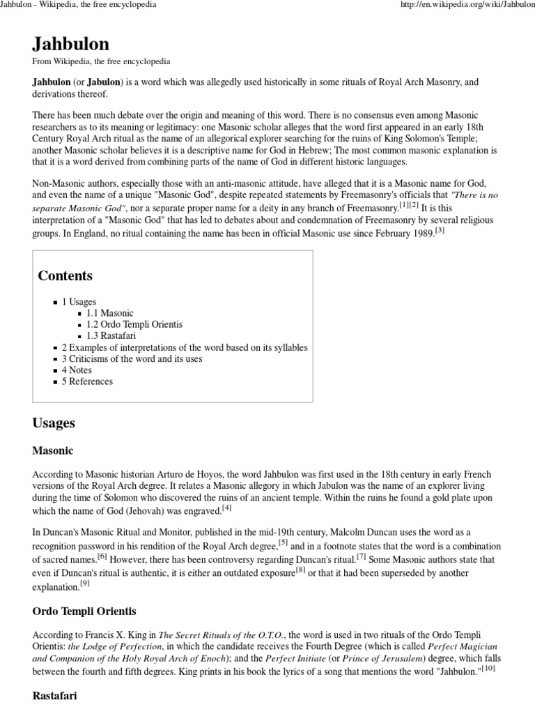 Jahbulon - Wikipedia, The Free Encyclopedia | PDF | Freemasonry ...