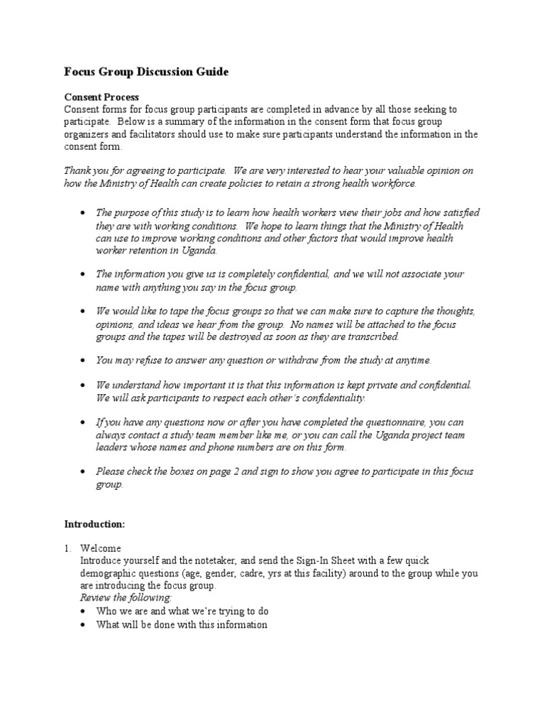 Focus Group Discussion Guide | Focus Group | Cognition