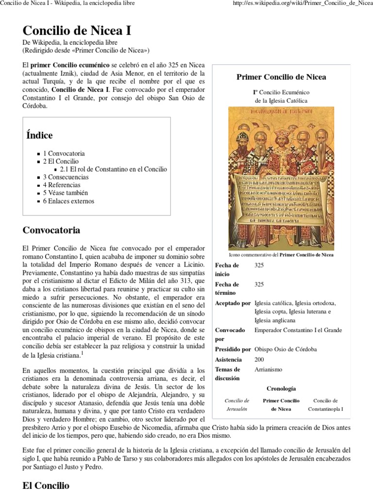 Concilio de Nicea I - Wikipedia, La Enciclopedia Libre | PDF ...