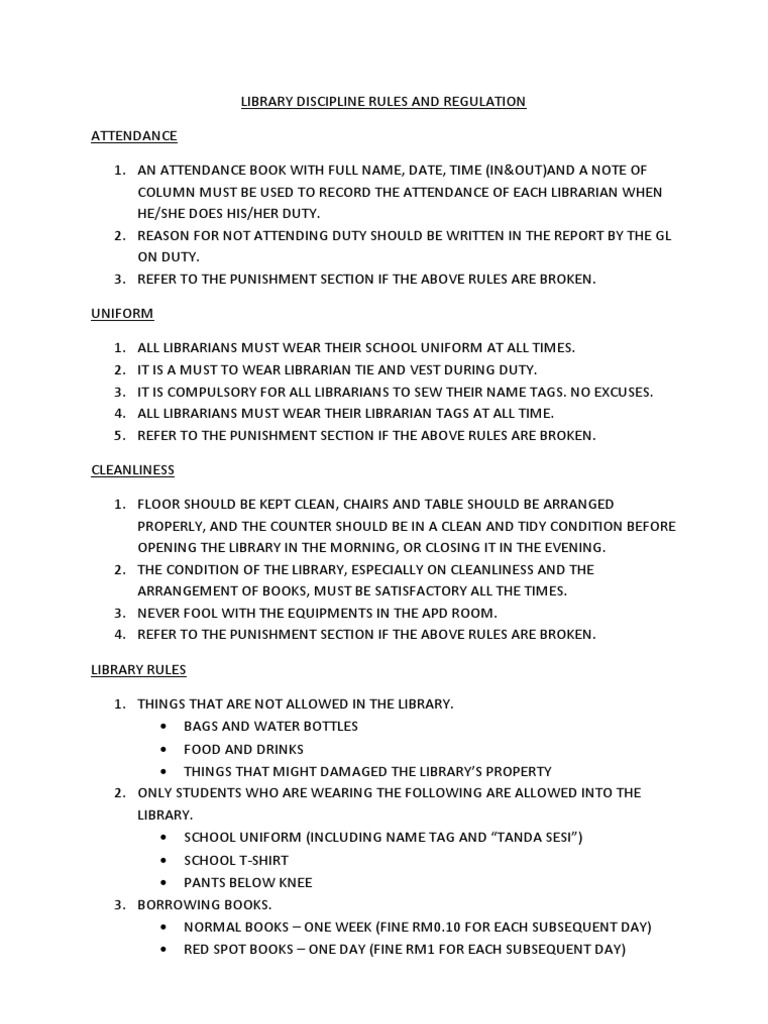 Library Discipline Rules and Regulation 2 | PDF | Librarian
