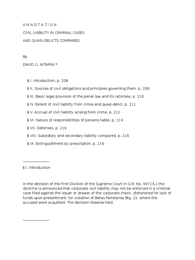 Civil Liability in Criminal Cases and Quasi-Delicts Compared | PDF ...