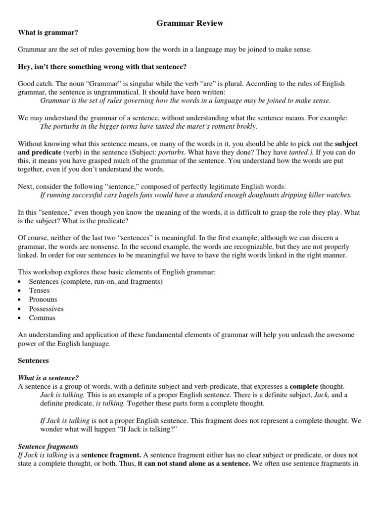 Basic English Grammar Review | PDF