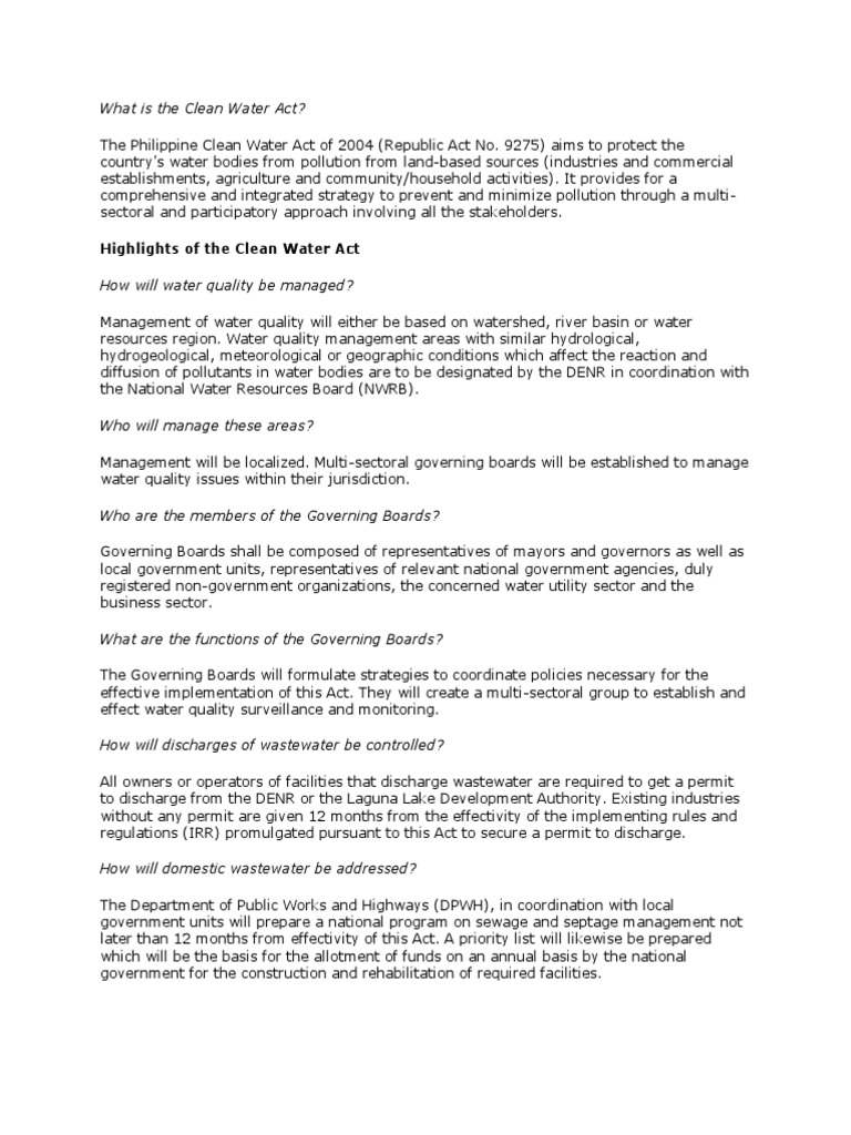 Philippine Clean Water Act Guide | PDF | Water Resources | Clean Water Act