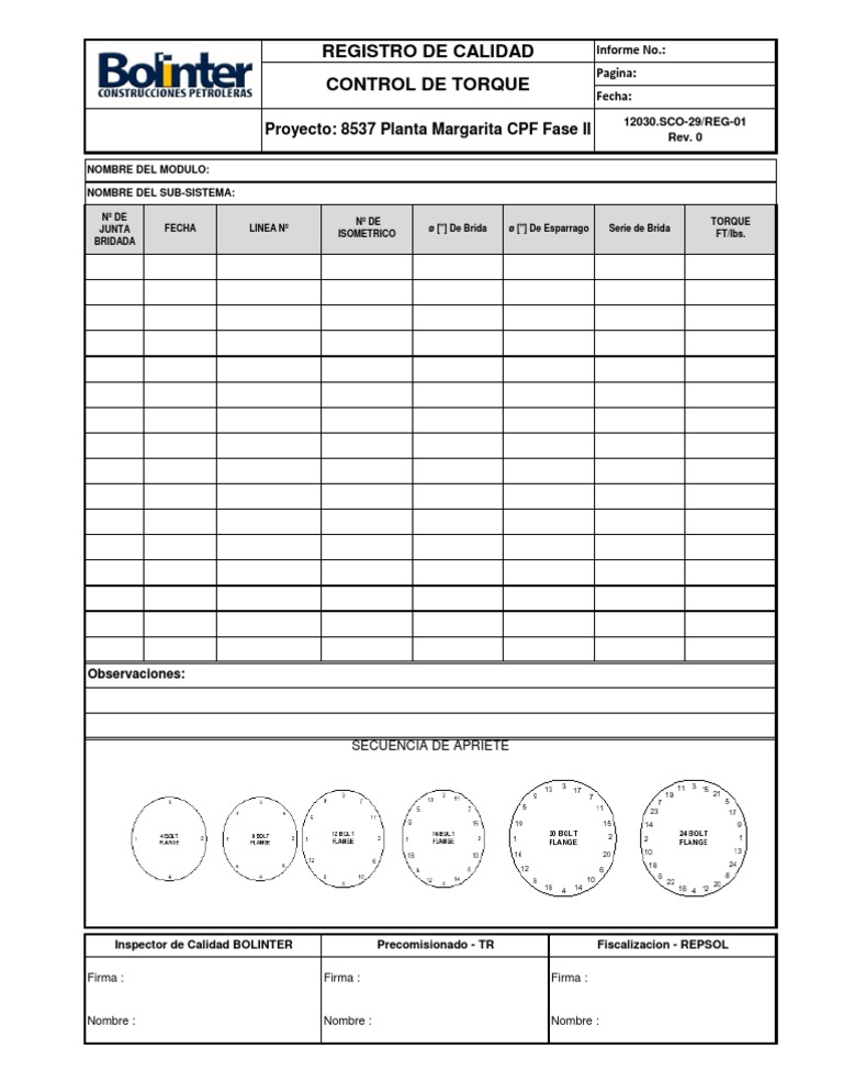 Planilla de Torque Modulos | PDF