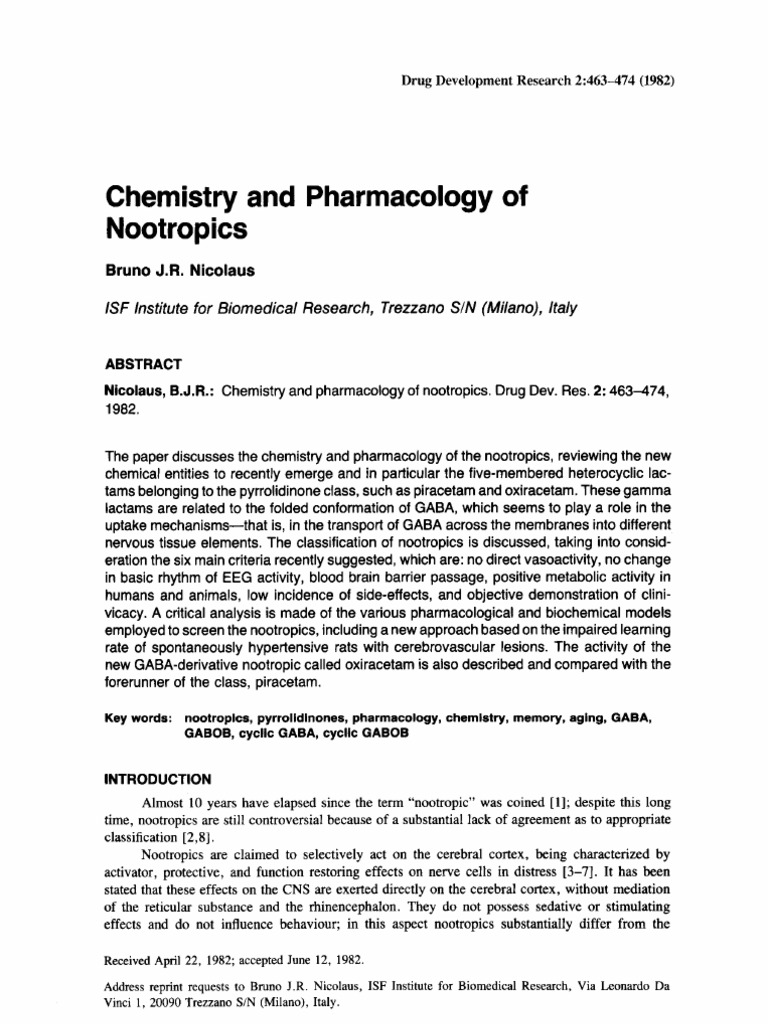 Chemistry and Pharmacology of Nootropics | PDF | Dementia | Pharmacology