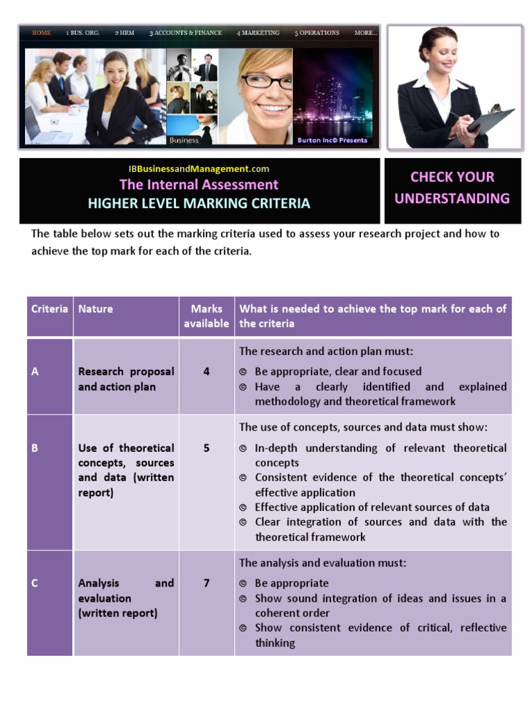 Ib Business and Management - Ia Higher Level Marking Criteria | PDF