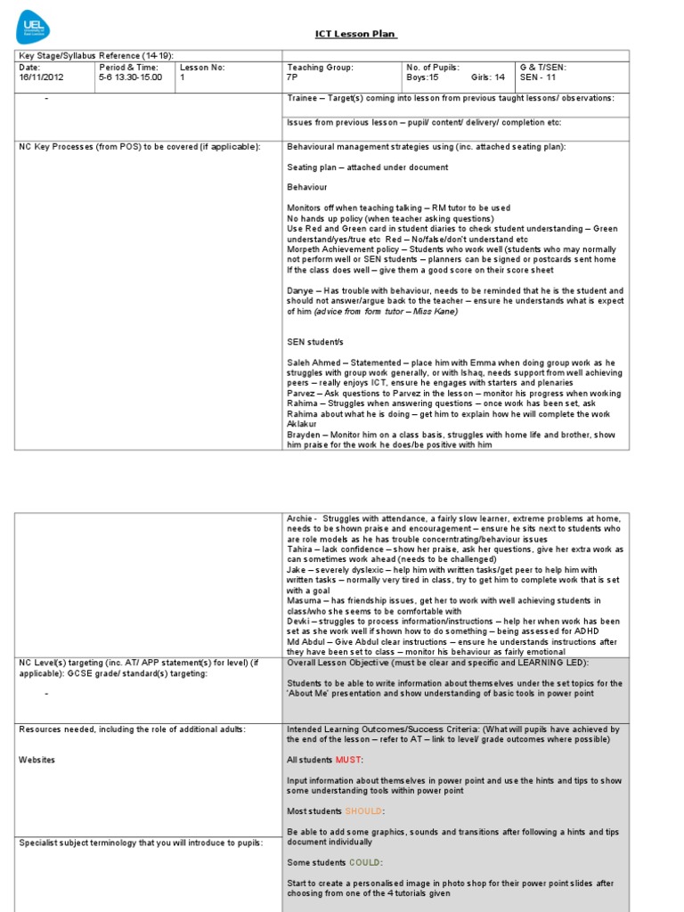 ICT Lesson Plan for KS3 Students | PDF | Learning Disability ...