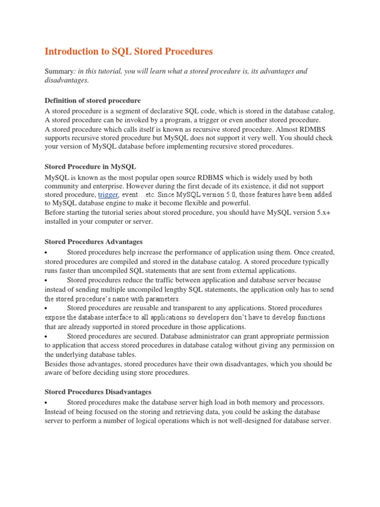 Introduction To SQL Stored Procedures | PDF | Subroutine | Pl/Sql