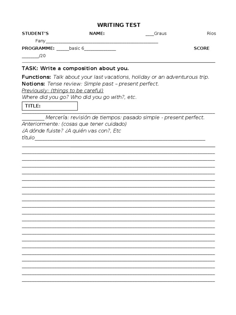 Student Composition Writing Test | PDF | Art | Self-Improvement
