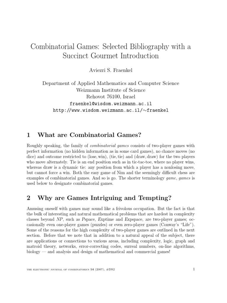 Combinatorial Games Pdf Combinatorics Computational Complexity Theory
