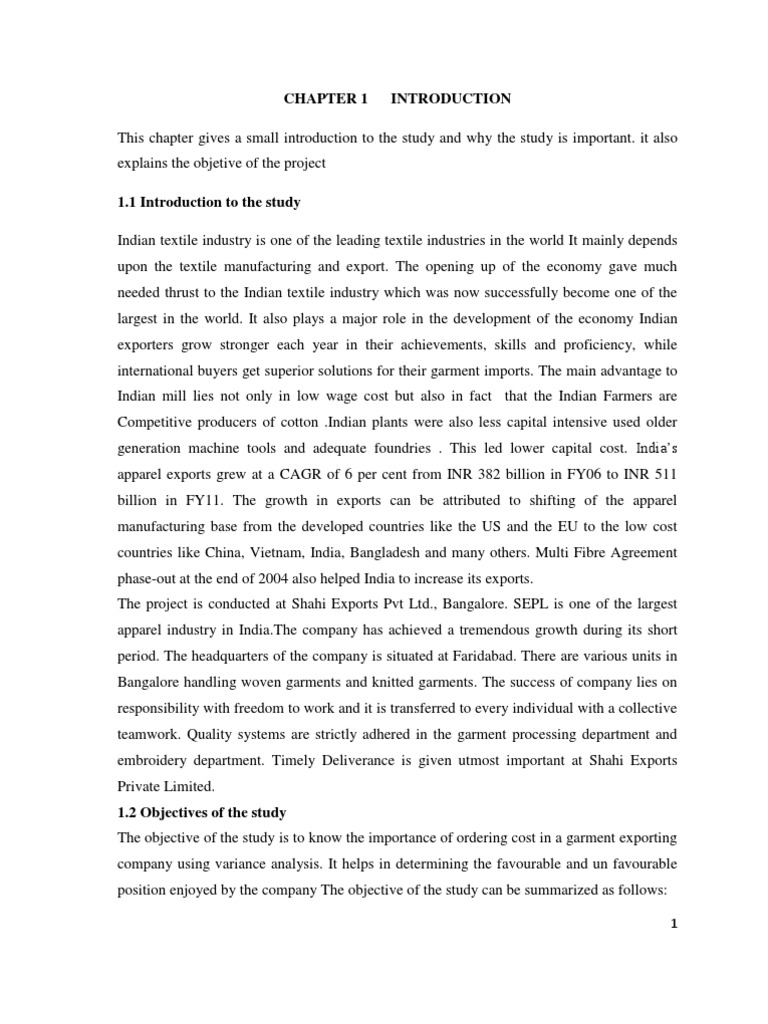 Analysis of Order Costing and Variance at Shahi Exports Private Limited ...