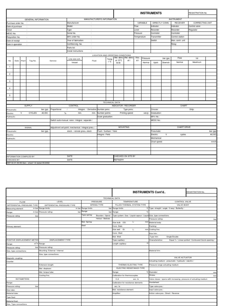 Instrumentation Data Sheet Template | PDF | Technology & Engineering