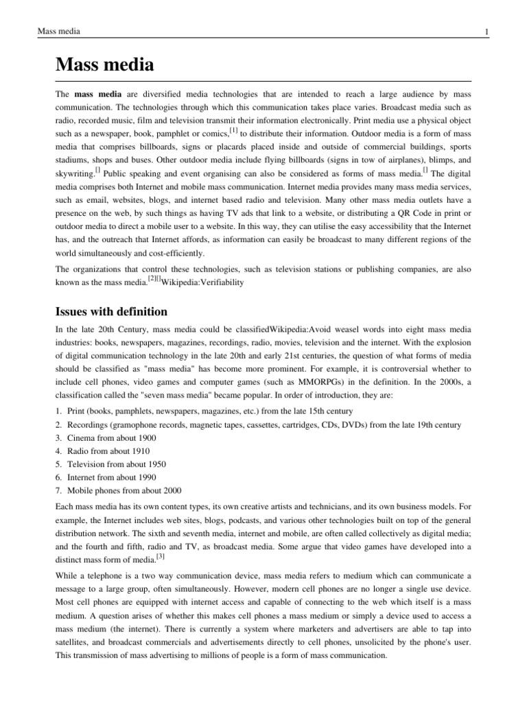 Mass Media | PDF | Sound Recording And Reproduction | Mass Media