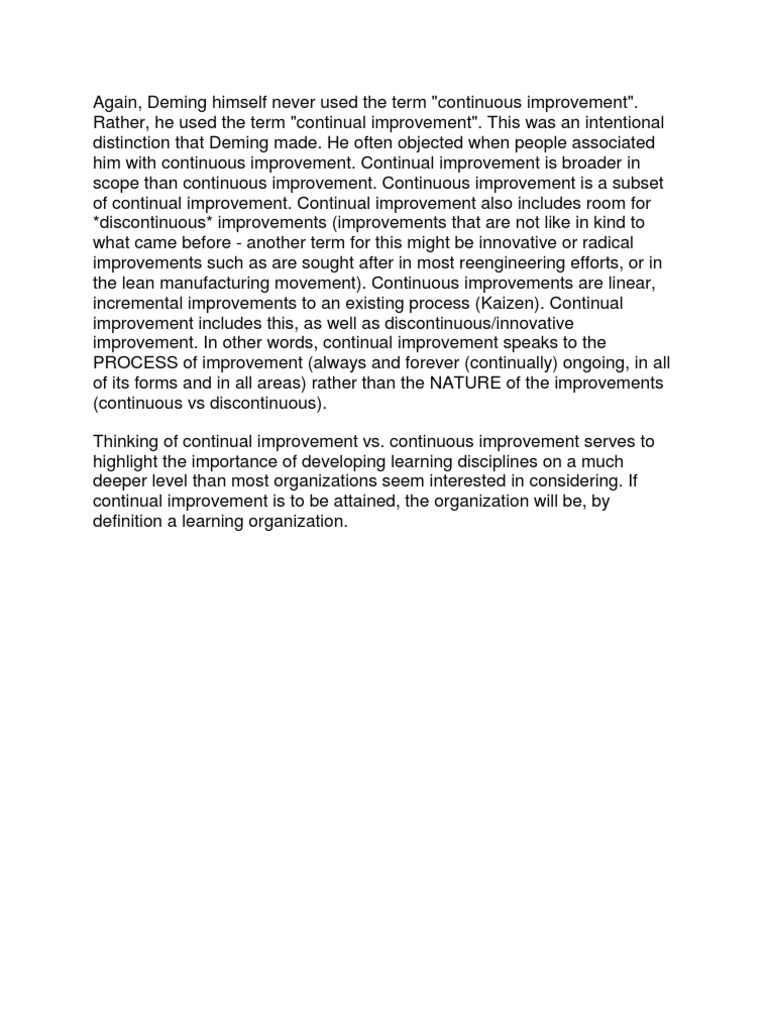 Continual vs. Continuous Improvement Explained | PDF