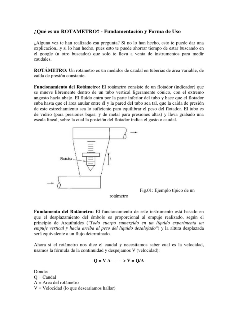Funcionamiento y Uso del Rotámetro | PDF | Descarga (hidrología ...
