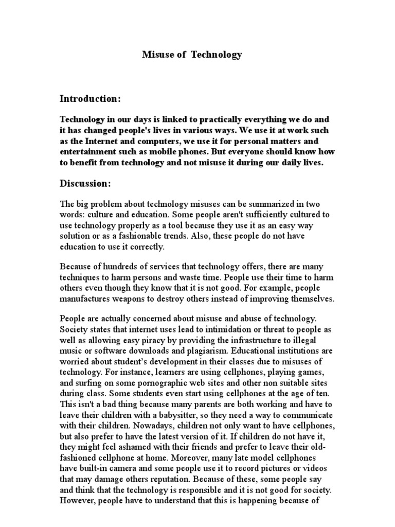 Misuse of Technology | PDF | Mobile Phones | Internet