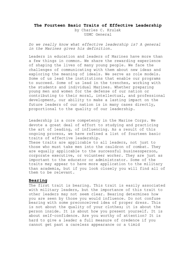 The 14 Basic Traits of Effective Leadership | PDF | United States ...