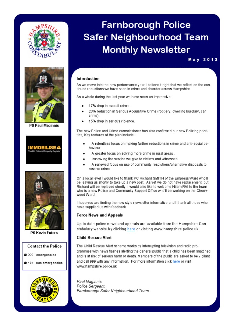 NHW Newsletter - May 2013 | PDF | Police | Criminal Justice