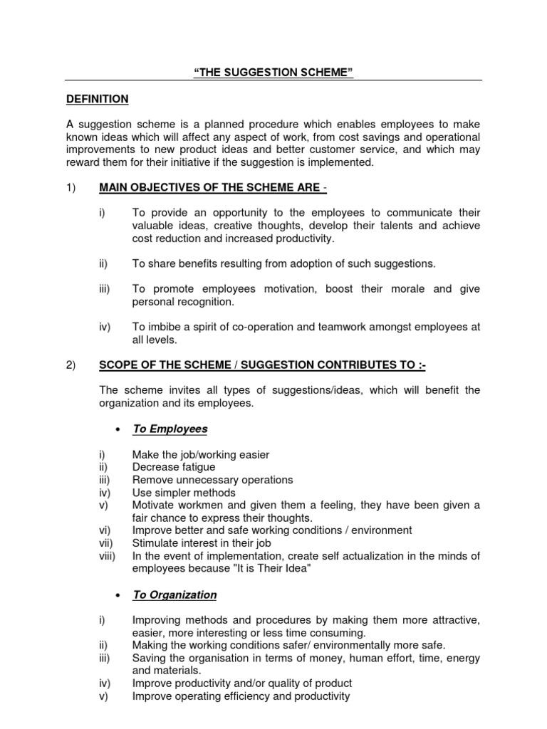 The Employee Suggestion Scheme | Scheme (Programming Language) | Employment