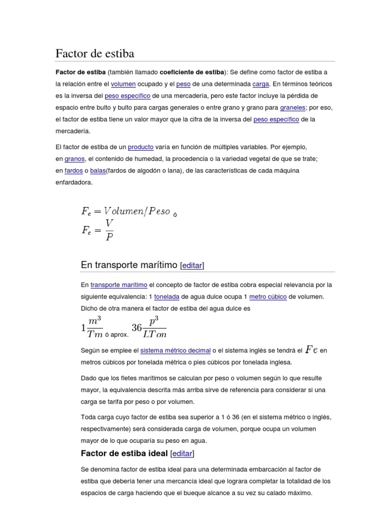 Definición y Aplicaciones del Factor de Estiba | PDF | Volumen | Agua