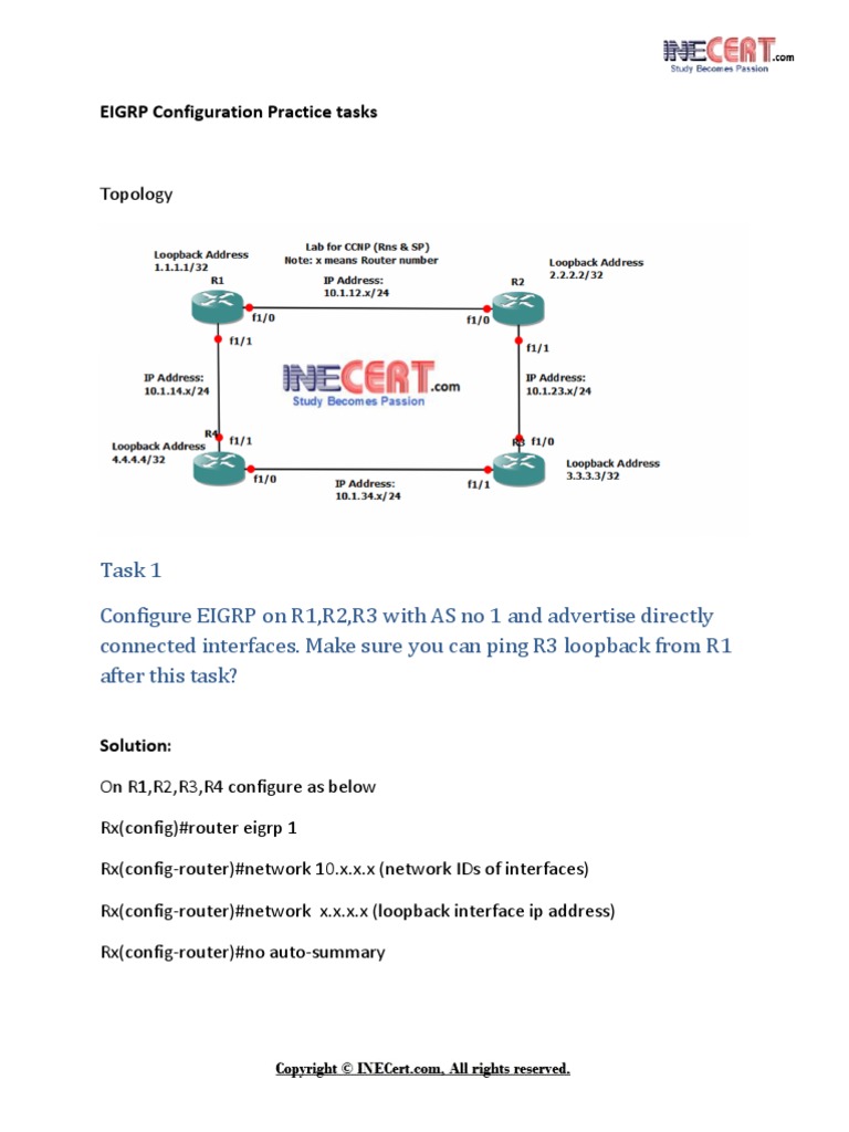 EIGRP Configuration Tasks | Download Free PDF | Routing | Router (Computing)