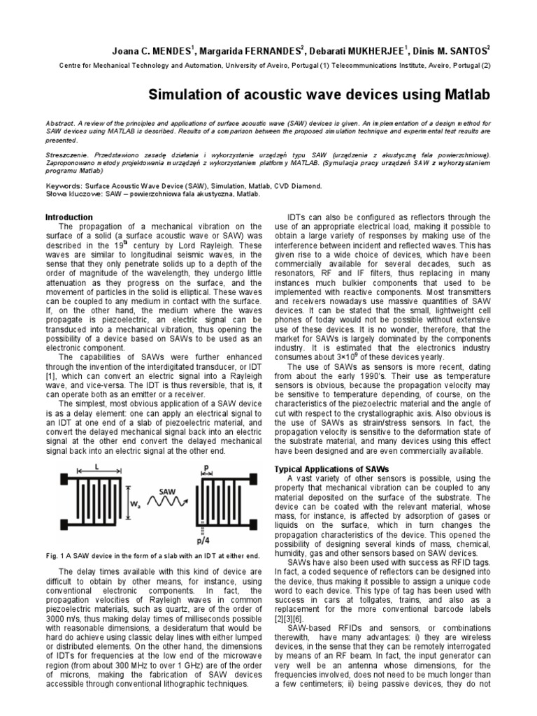 Simulation of Acoustic Wave Devices Using Matlab | PDF | Chemical Vapor ...