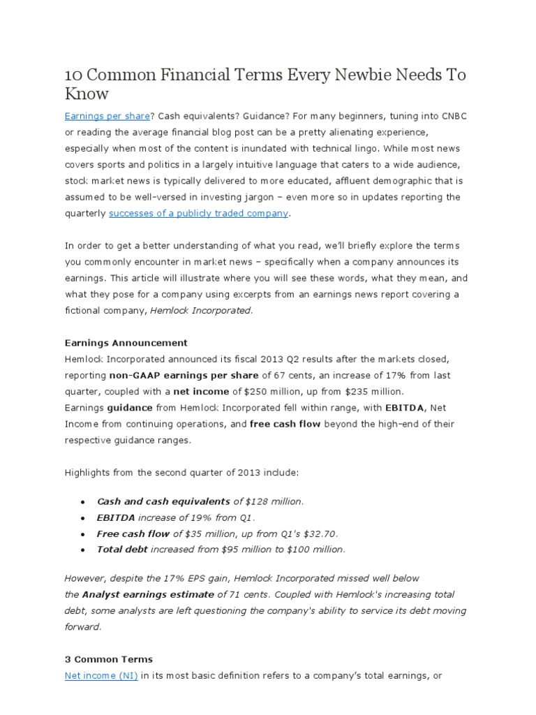 10 Common Financial Terms Every Newbie Needs To Know | PDF | Investor ...