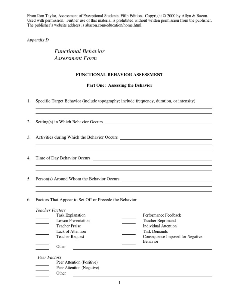 Fba Sample Assessment | PDF | Reinforcement | Behavior