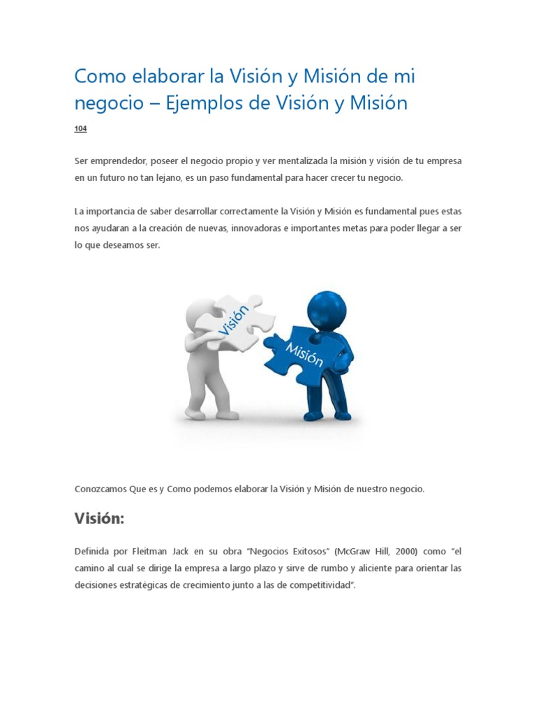 Como elaborar la Visión y Misión de mi negocio | Calidad (comercial ...