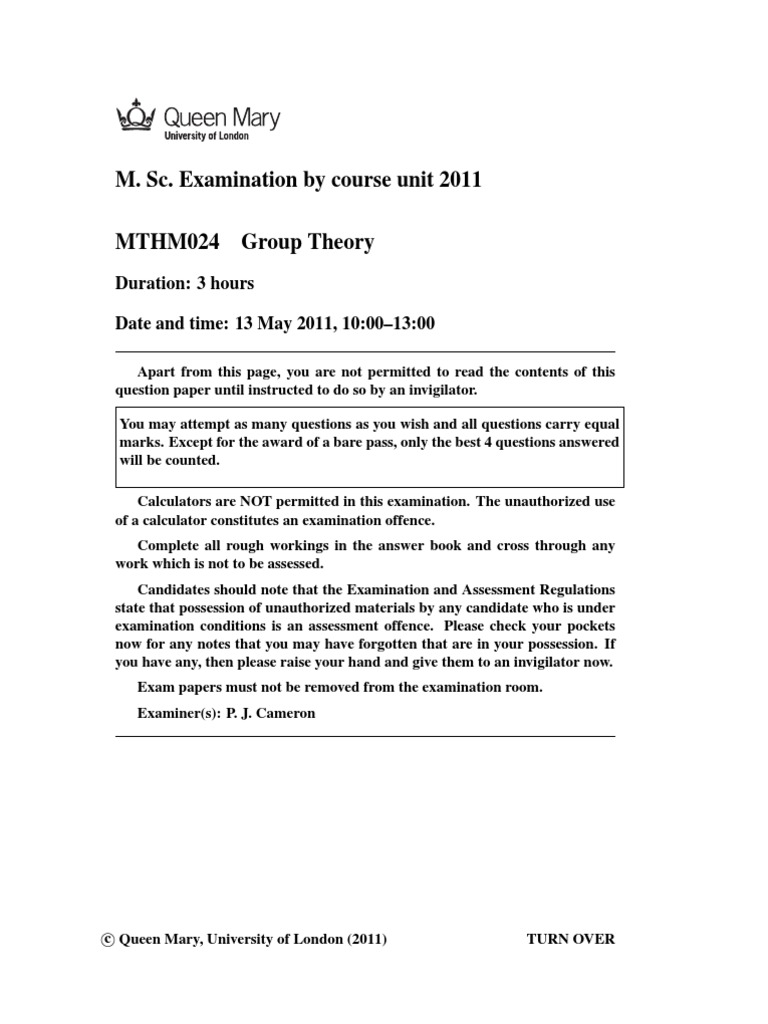 Exam 11 Pdf Group Mathematics Group Theory