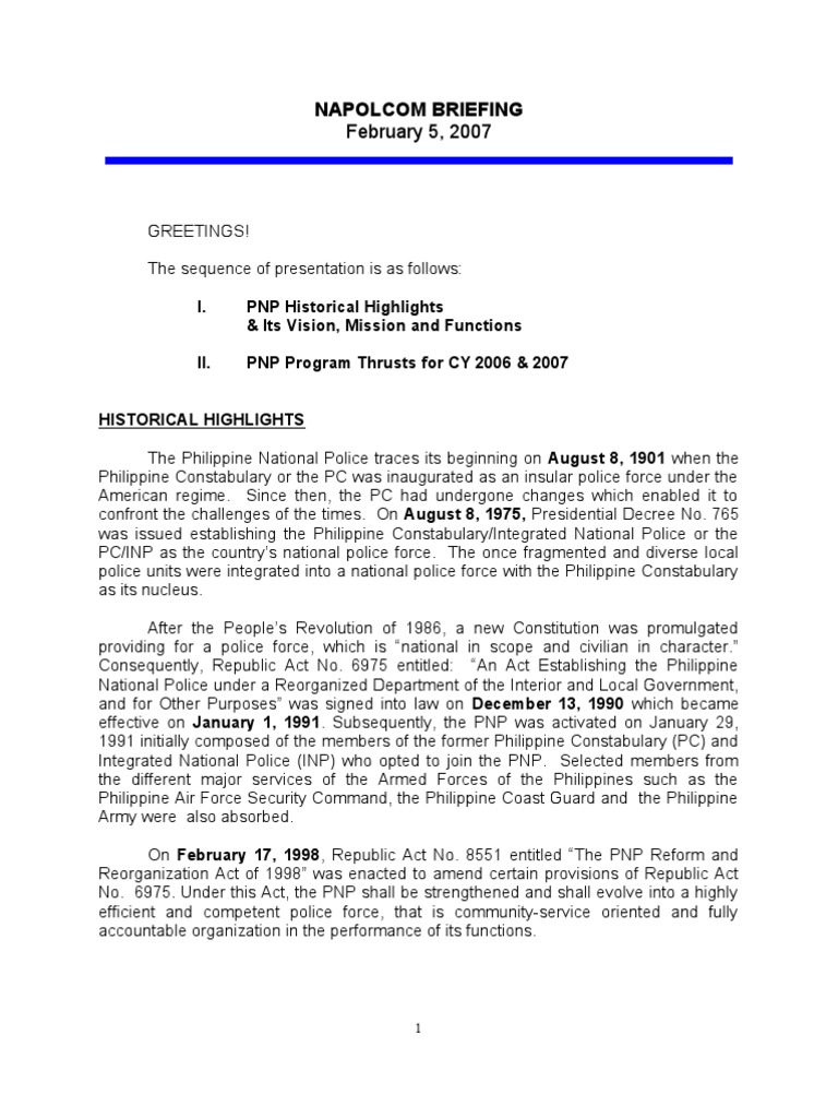 PNP Briefing Manuscript | PDF | Police | Crime & Violence