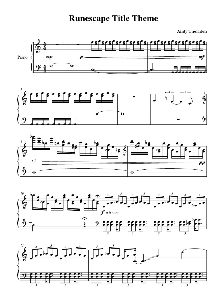 Runescape Piano Sheet Music | PDF | Musical Notation | Musical Compositions