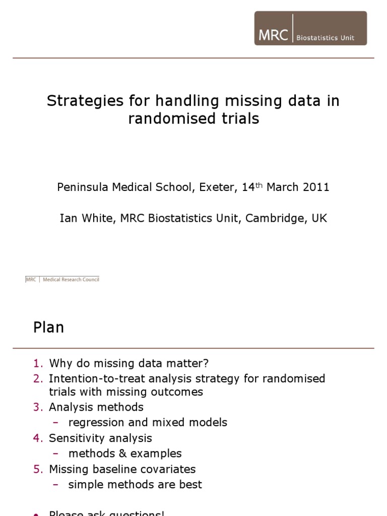 Strategies For Handling Missing Data in Randomised Trials | PDF | Sensitivity Analysis | Confounding