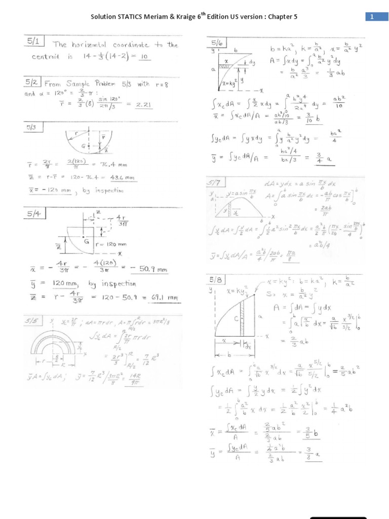 Solution Statics Meriam 6th Chapter05 For Print | PDF