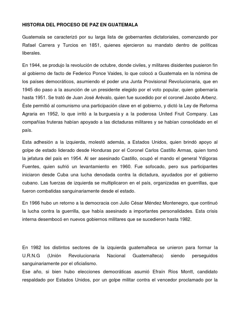 Historia Del Proceso de Paz en Guatemala | PDF | Guatemala | Gobierno