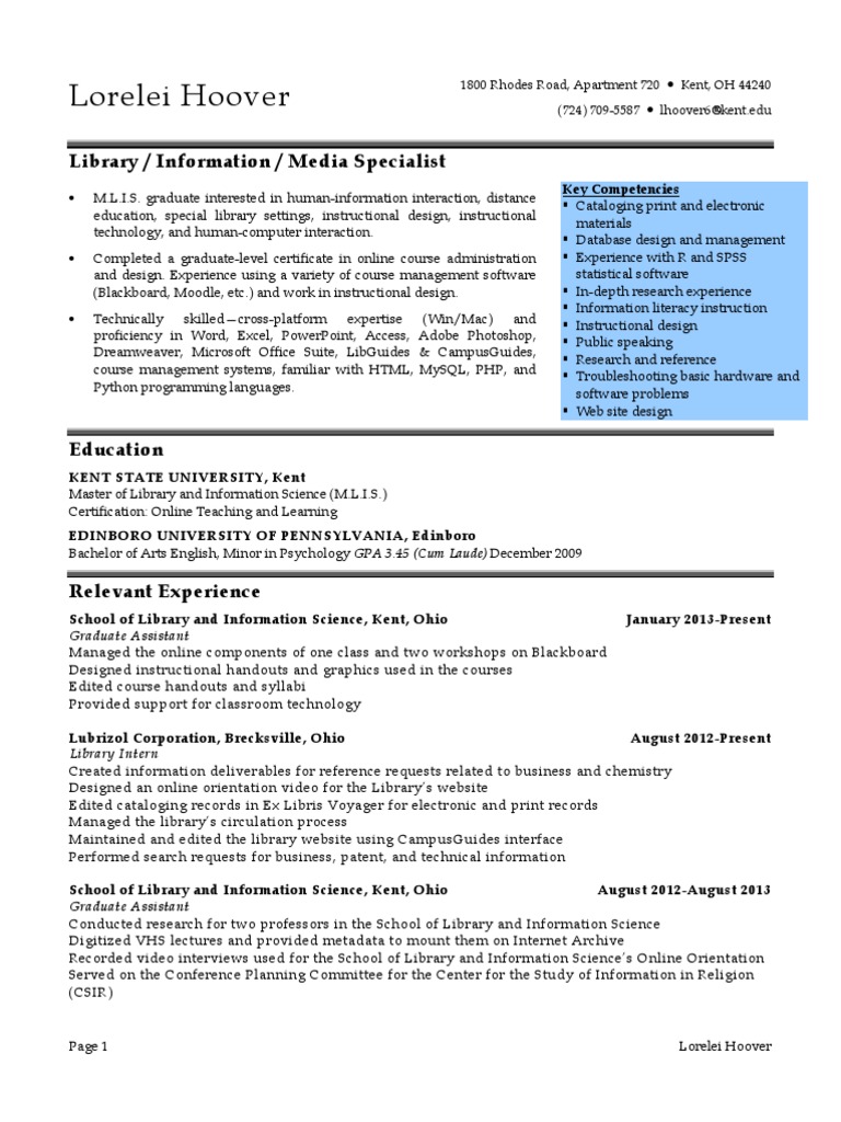 Library/Information/Media Specialist Resume | Download Free PDF ...