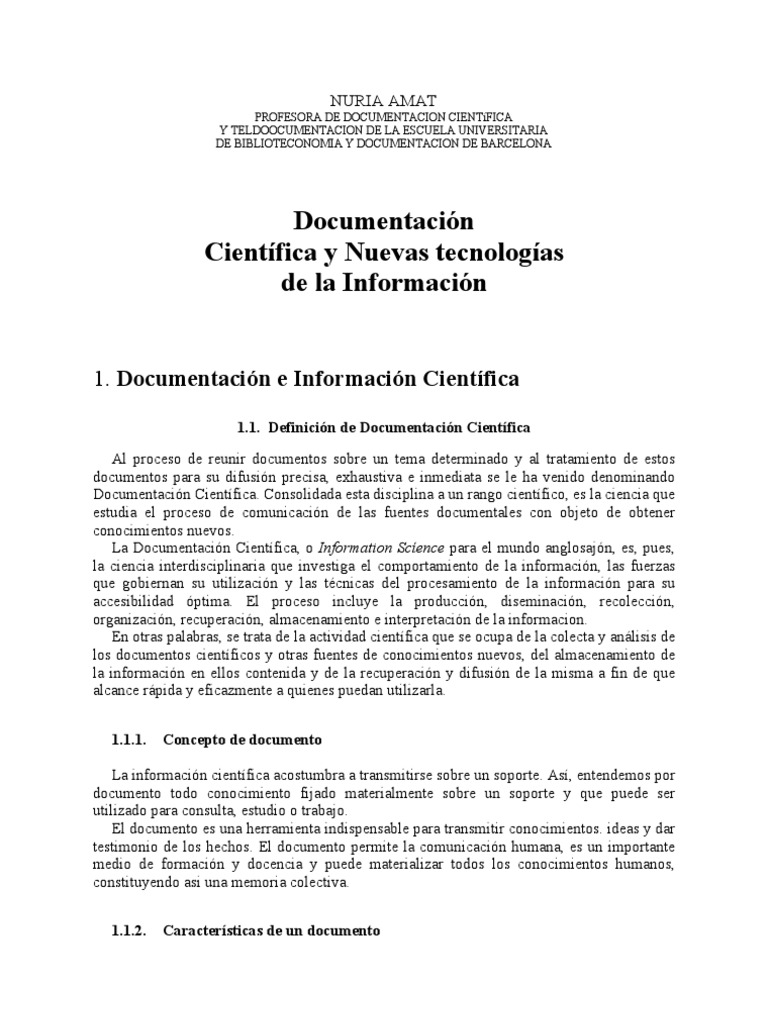 Amat Noguera Nuria - Documentacion Cientifica y Nuevas Tecnologias de La Informacion | PDF ...