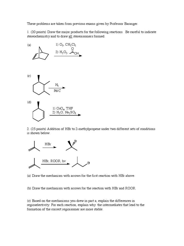 Organic Chemistry Exam Problems | PDF | Chemical Reactions | Organic ...