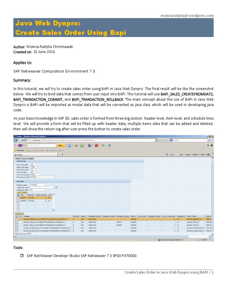 3.2.1 Create Sales Order in Java Web Dynpro Using BAPI | PDF | Java (Programming Language ...