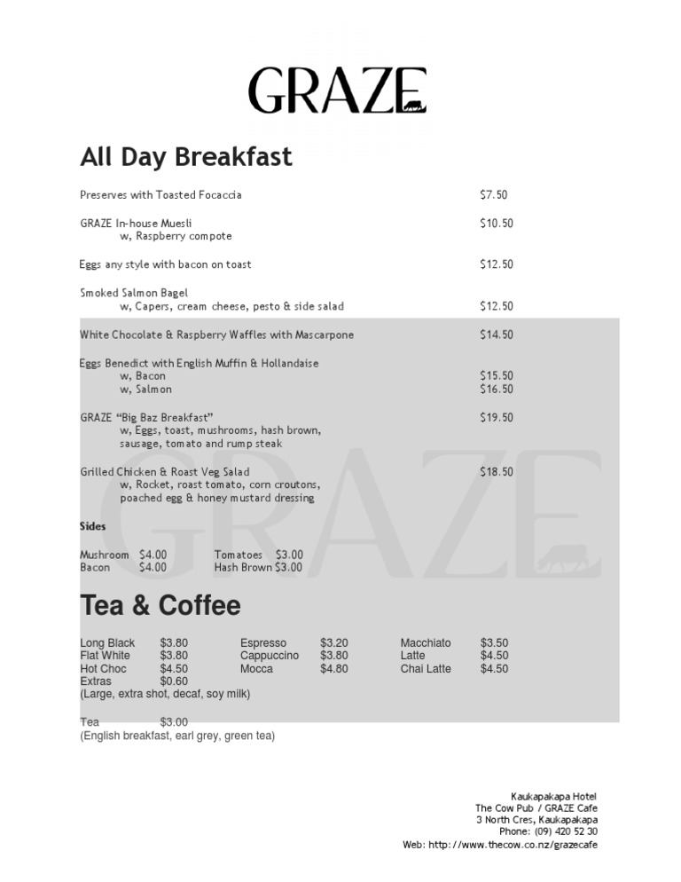 Graze Cafe All Day Breakfast Menu | PDF | Cooking, Food & Wine | Wellness