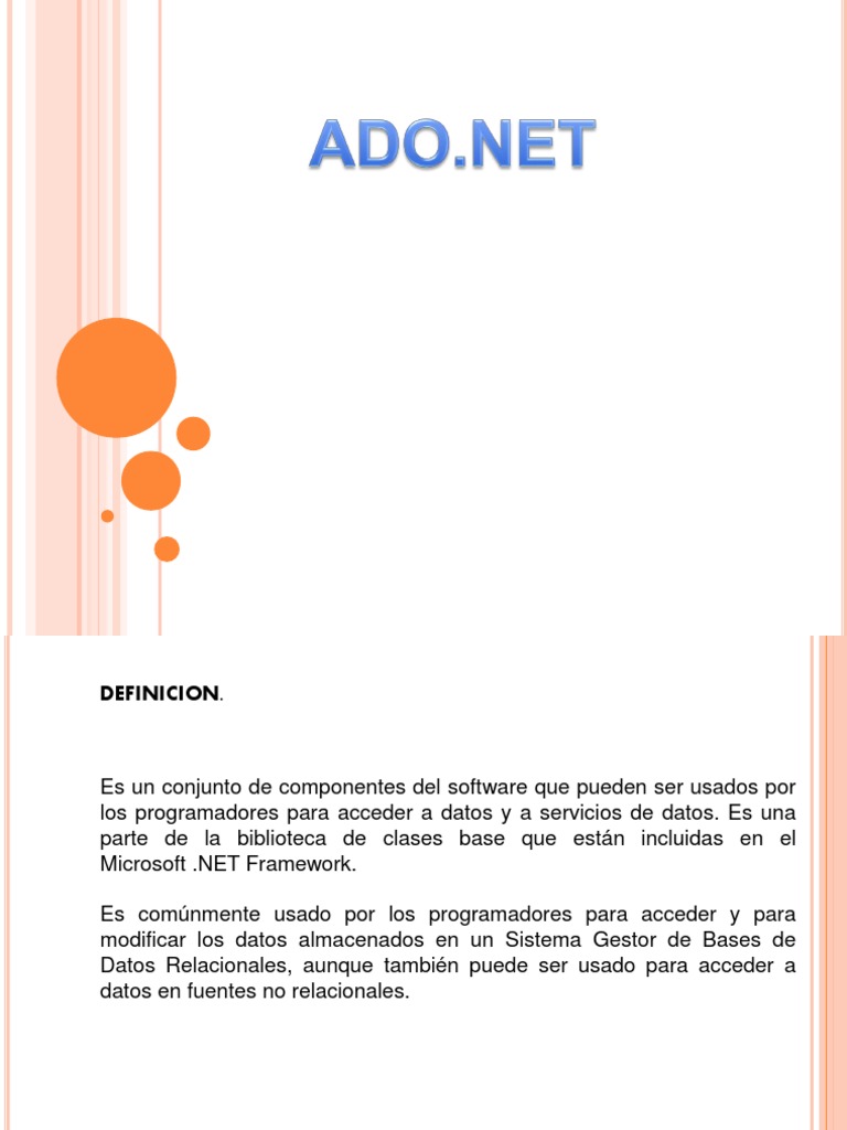 ADO.NET.pptx | PDF | Active X Data Objects | Servidor SQL de Microsoft