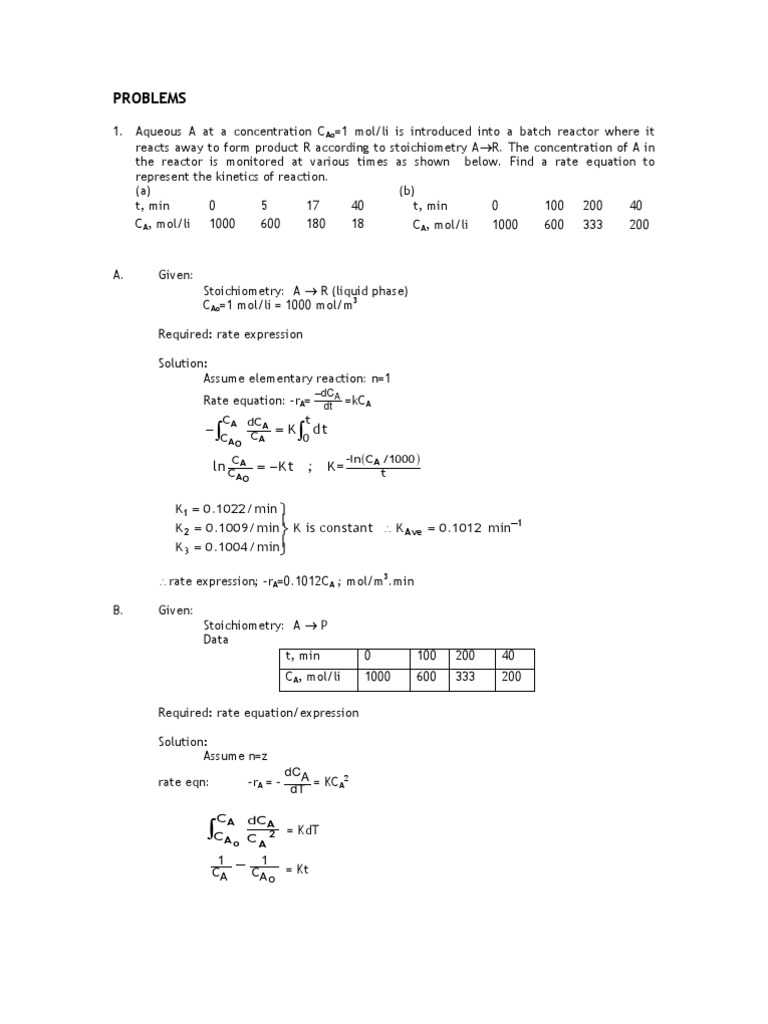 Reaction Kinetics Sample Problems | PDF | Chemical Kinetics | Stoichiometry