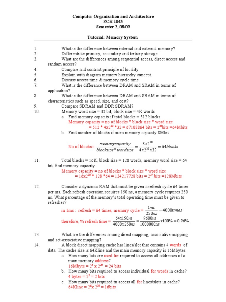 TutorialModule5 Part1 Answers | PDF | Cpu Cache | Dynamic Random Access Memory