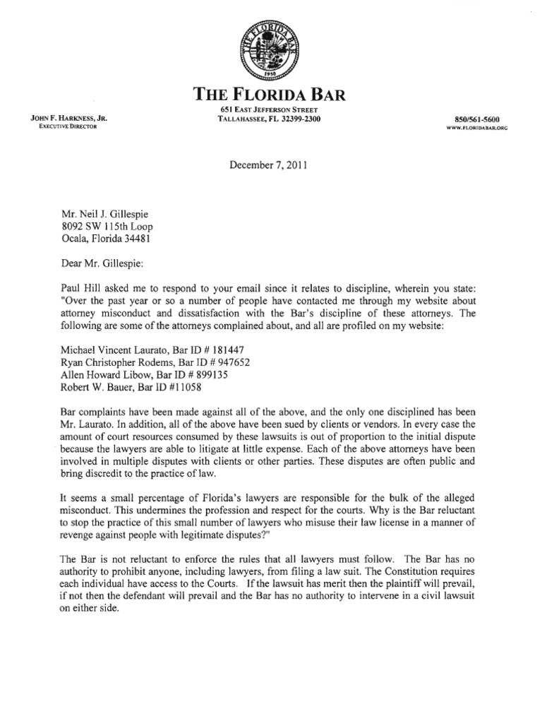 Response of Ken Marvin, The Florida Bar, Dec-07-2011 | PDF | Lawsuit ...