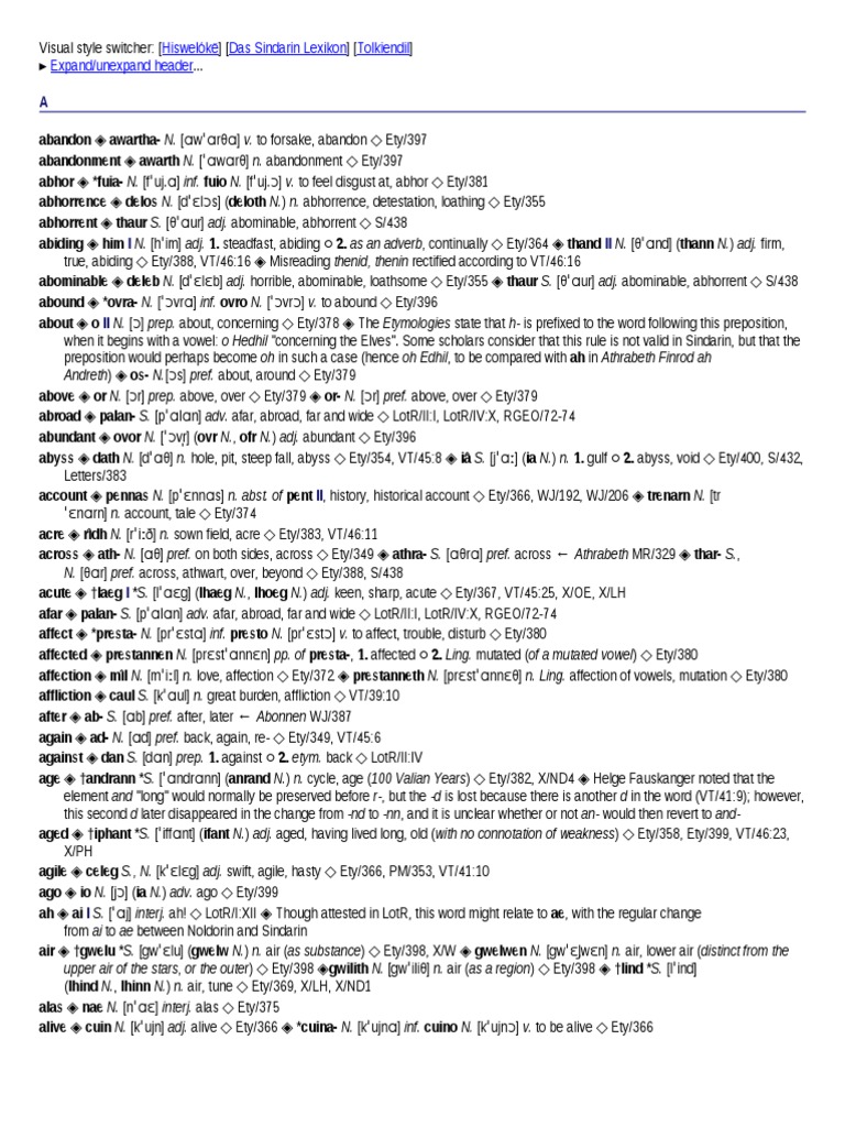 Sindarin Lexicon Overview | PDF | J. R. R. Tolkien | Middle Earth