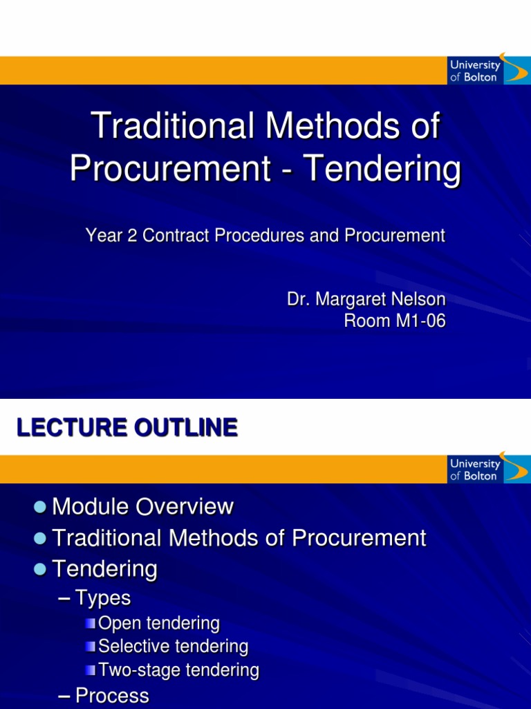 Traditional Methods of Procurement - Tendering: Year 2 Contract Procedures and Procurement | PDF ...